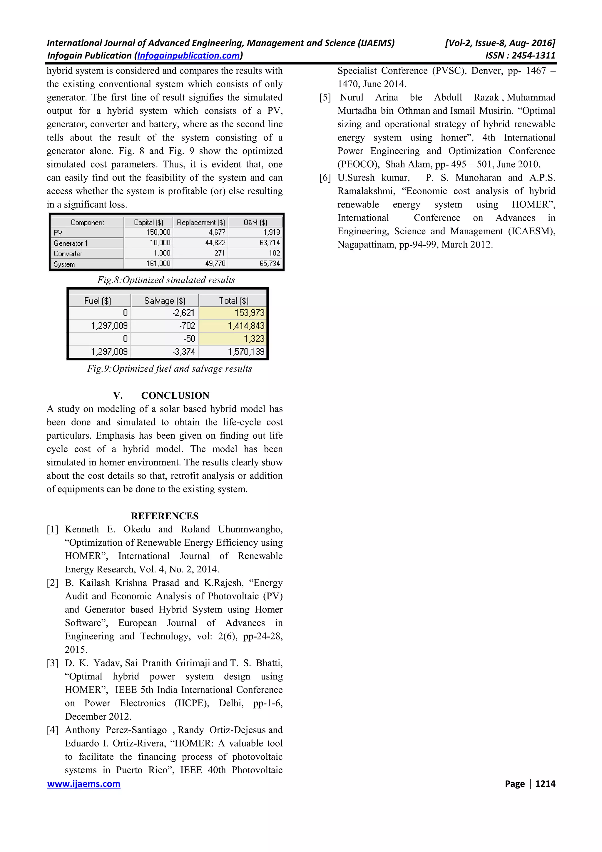 life cycle cost analysis of a solar energy based hybrid power system | PDF