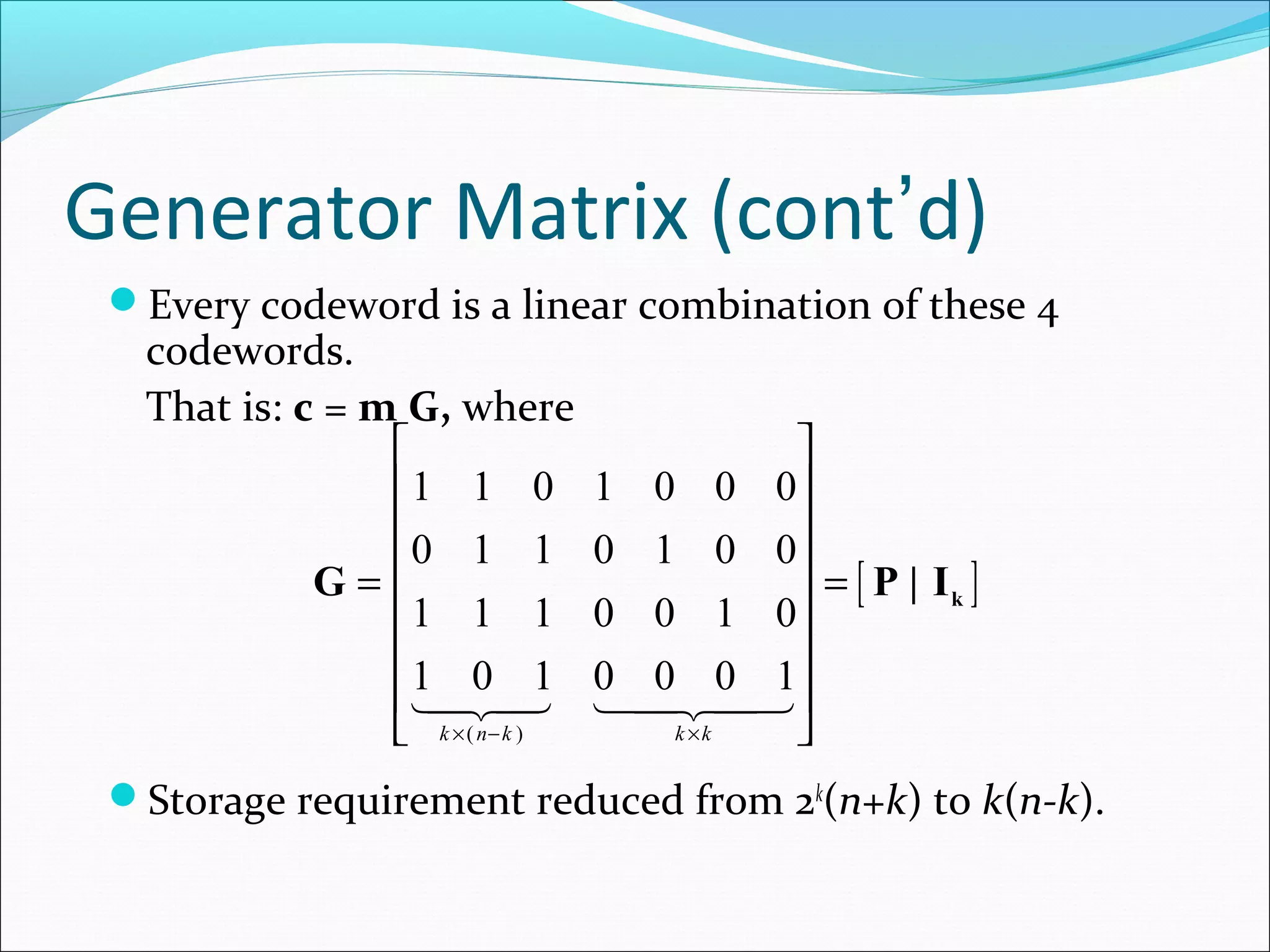 5 linear block codes | PPT | Programming Languages | Computing