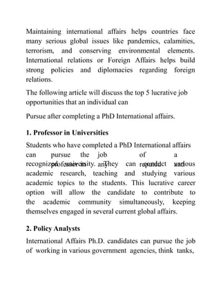 5 lucrative job opportunities after completing a Ph.D. in International ...