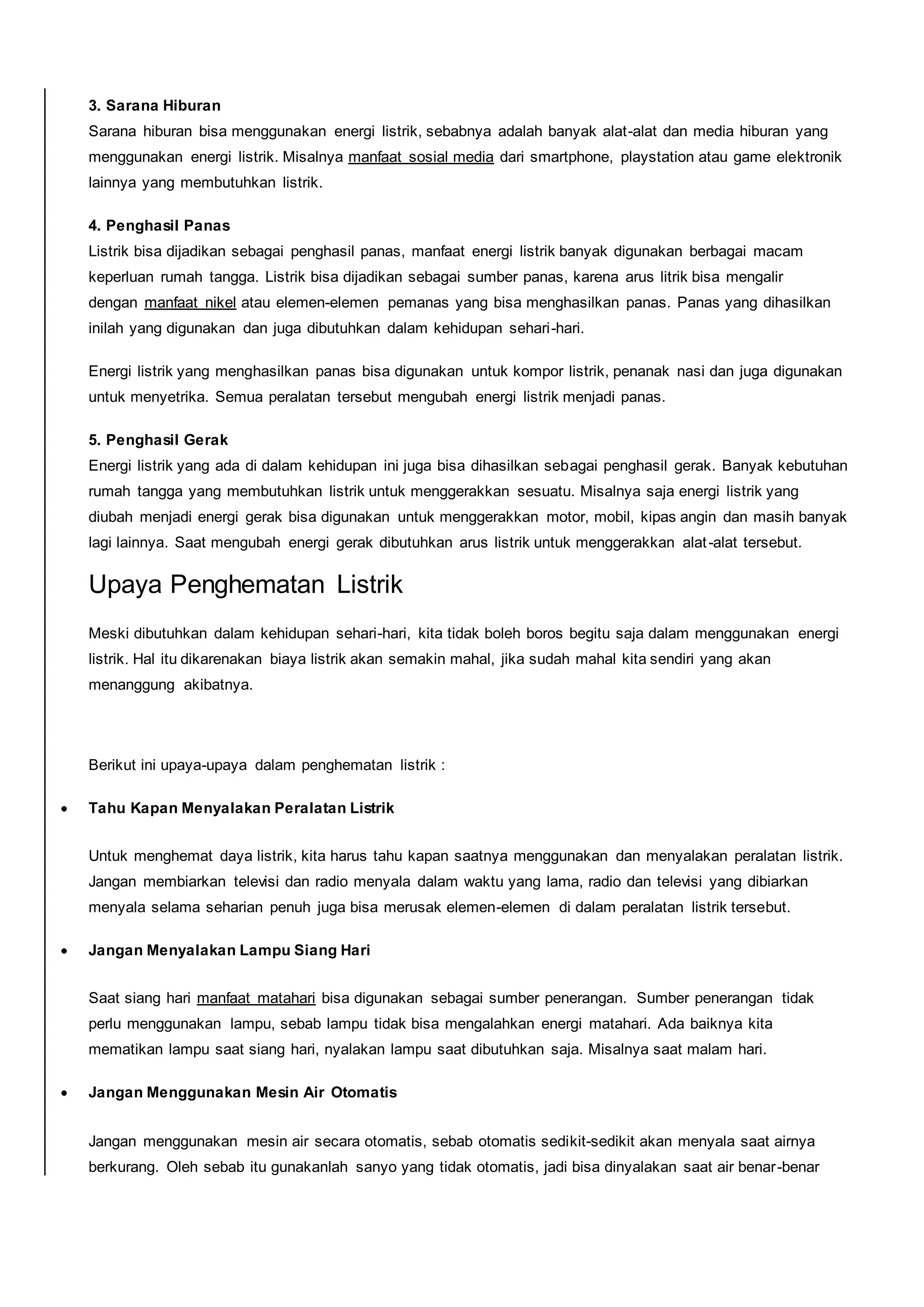 5 manfaat energi listrik bagi kehidupan manusia | DOCX