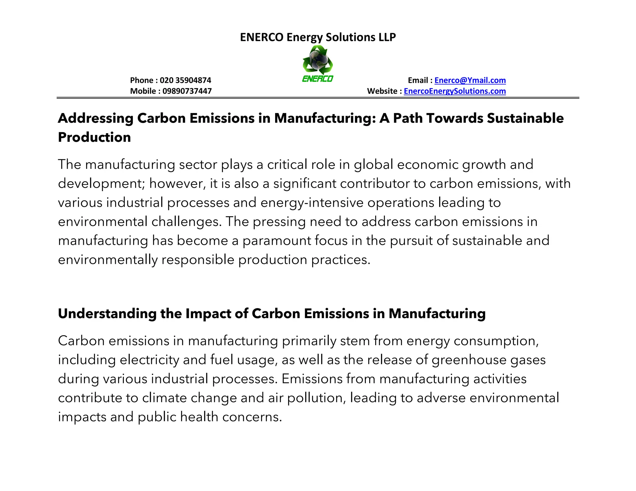 5 methods to reduce CO2 in manufacturing (ENERCO Energy) | PDF