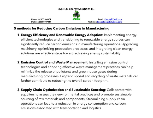 5 methods to reduce CO2 in manufacturing (ENERCO Energy) | PPT