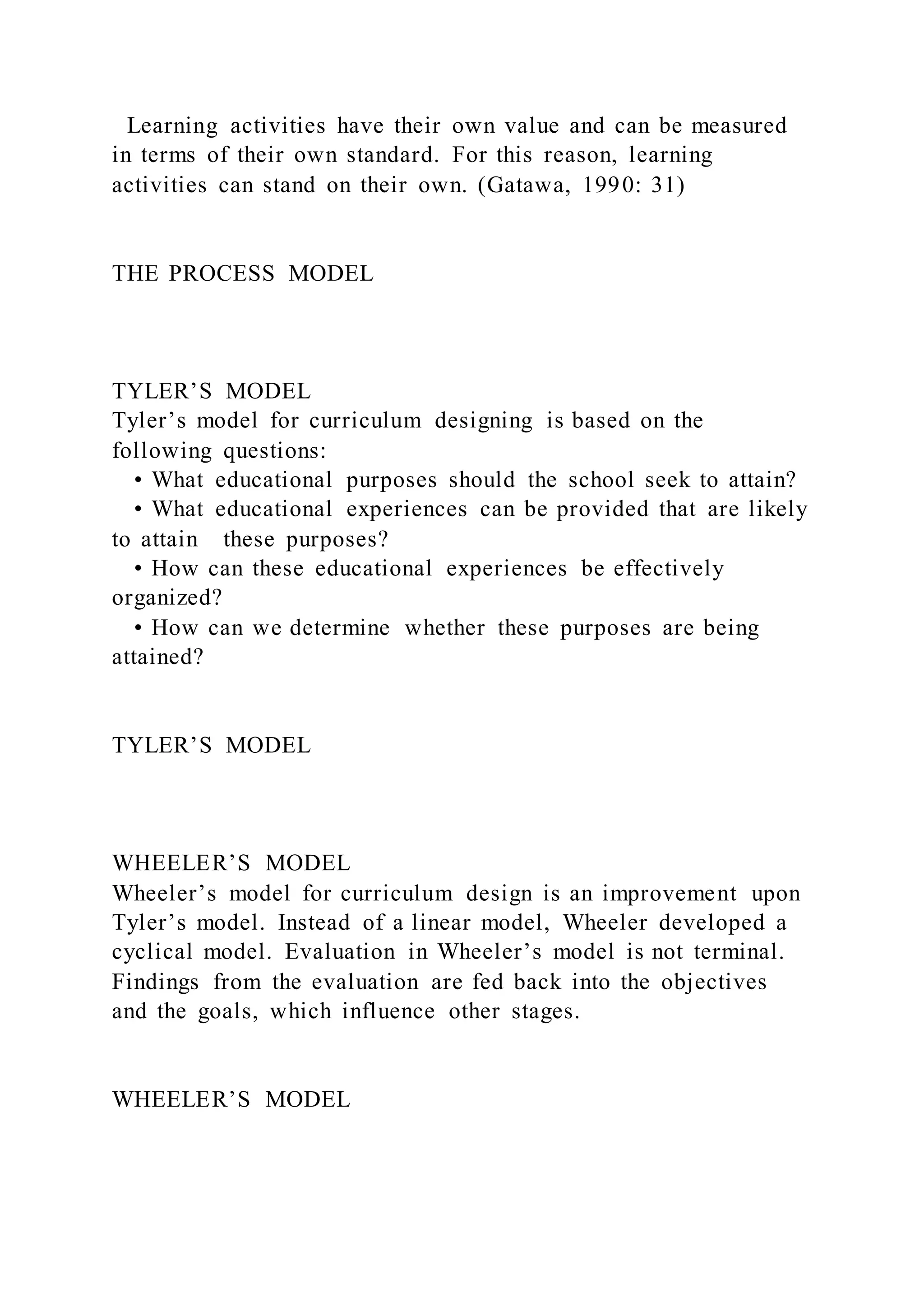 5 models of curriculum designelps 603 mid term examdr. miche | PDF