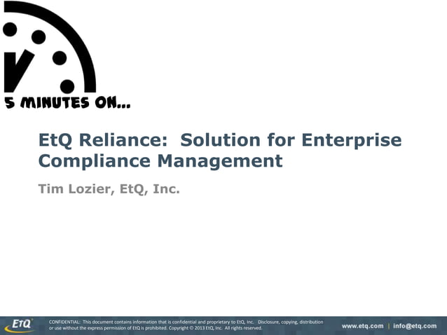 EtQ Reliance: Solution for Enterprise Compliance Management | PPTX
