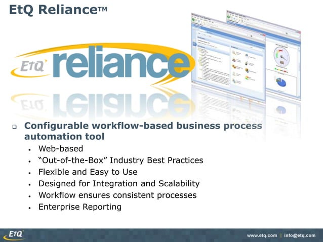 EtQ Reliance: Solution for Enterprise Compliance Management | PPTX