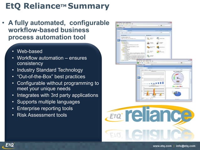 EtQ Reliance: Solution for Enterprise Compliance Management | PPTX