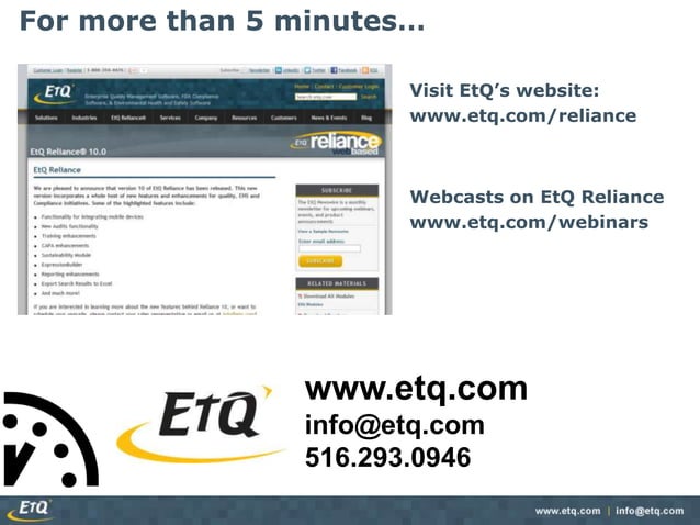 EtQ Reliance: Solution for Enterprise Compliance Management | PPTX