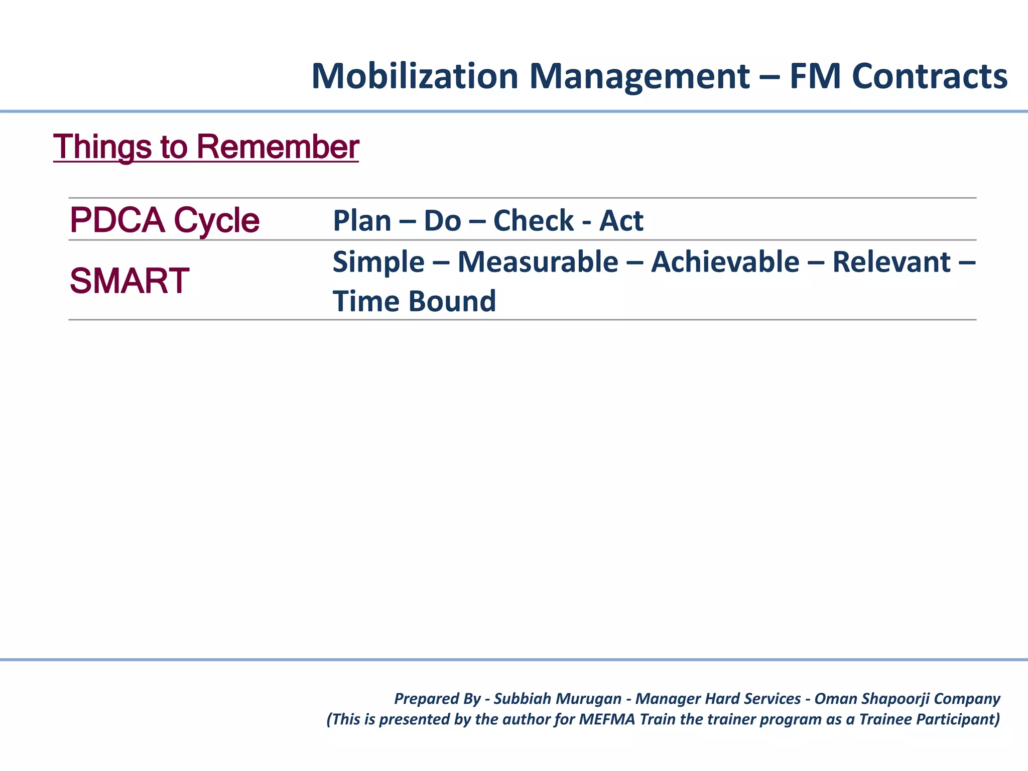 5Ms of Mobilization - Facilities Management Contracts | PPTX