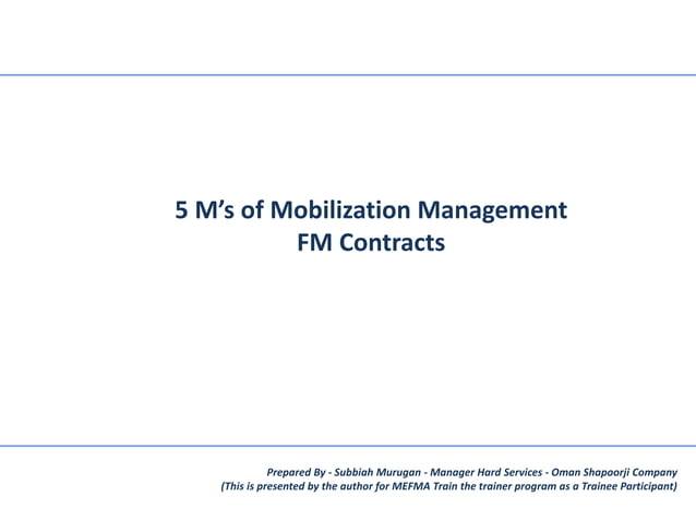 5Ms of Mobilization - Facilities Management Contracts | PPTX | Business ...