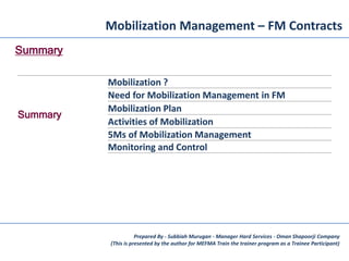 5Ms of Mobilization - Facilities Management Contracts | PPTX