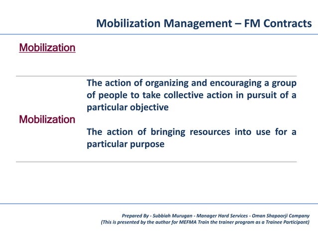 5Ms of Mobilization - Facilities Management Contracts | PPTX | Business ...