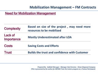 5Ms of Mobilization - Facilities Management Contracts | PPTX