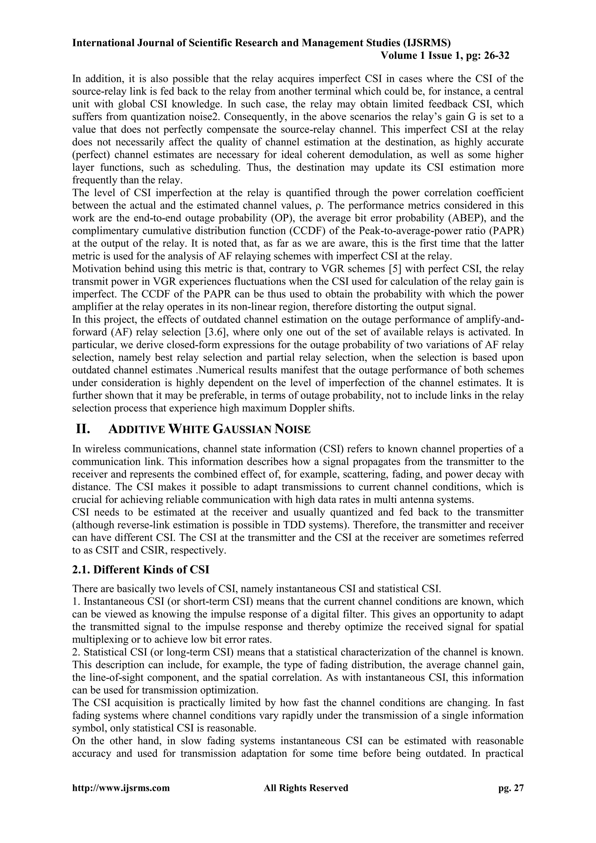 ESTIMATING PAPER IN VARIABLE GAIN RELAYING ON IMPERFECT CSI | PDF