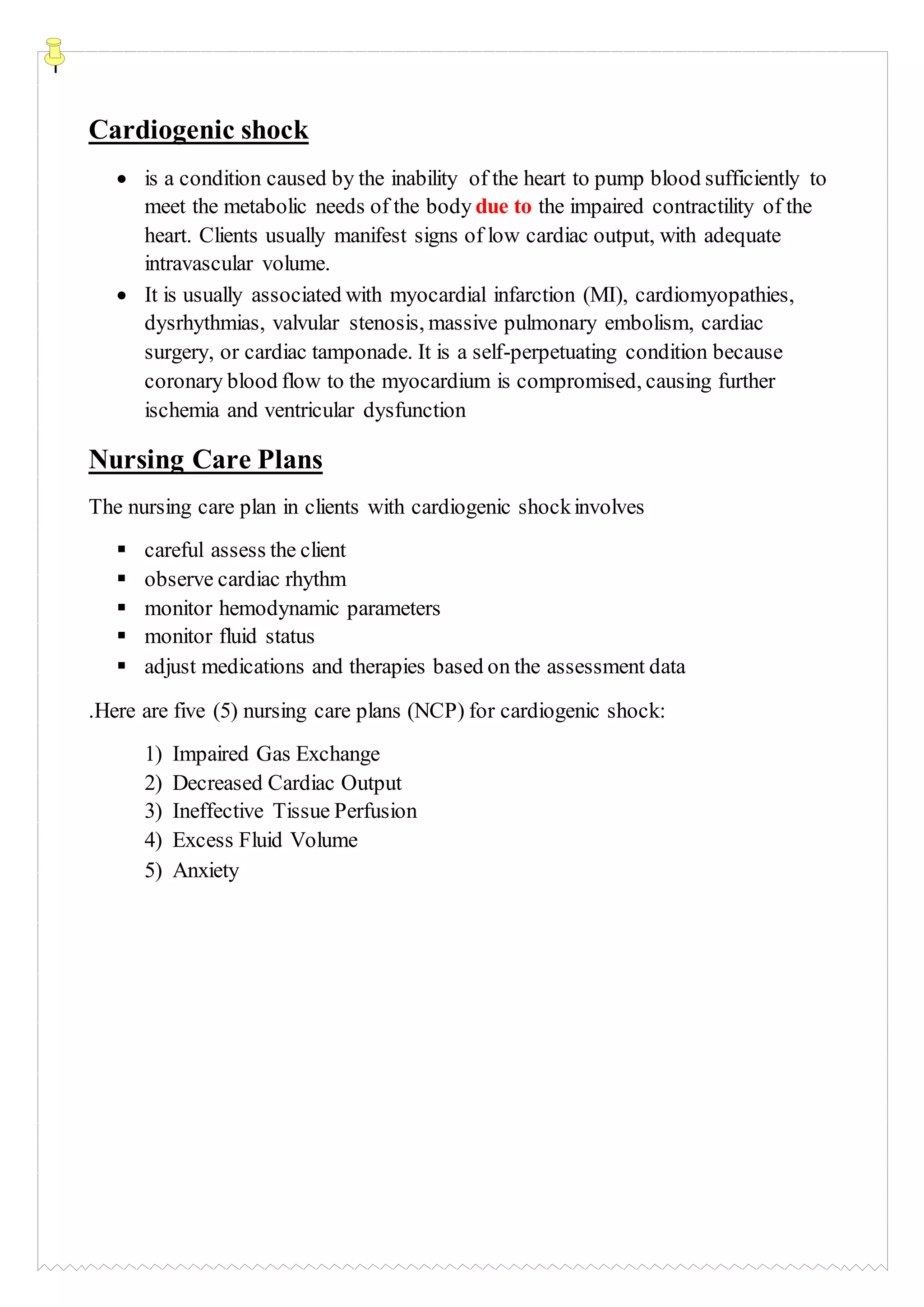 (5) nursing care plans (ncp) for cardiogenic shock | DOCX