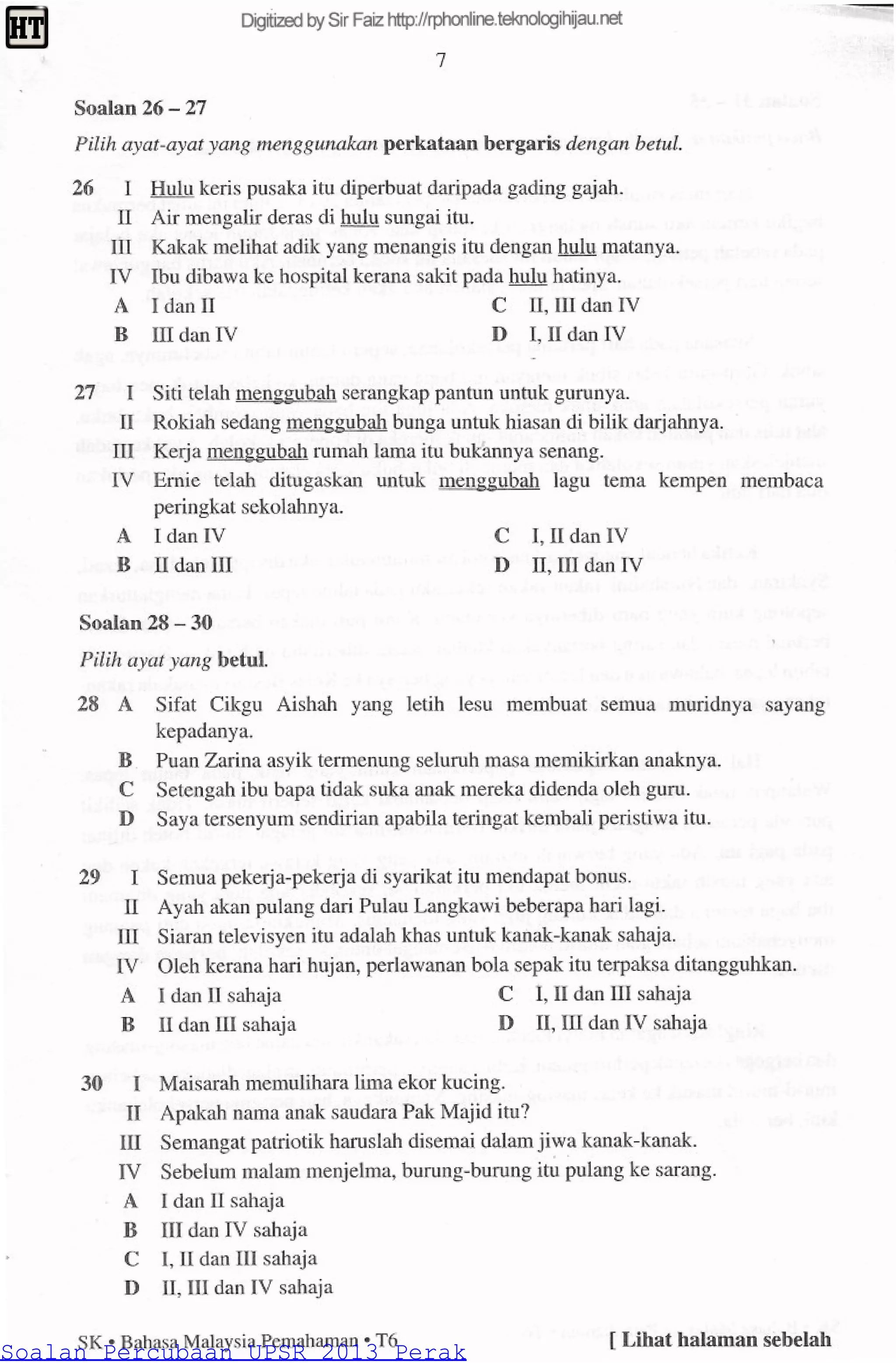 Bm pemahaman percubaan upsr perak | PDF