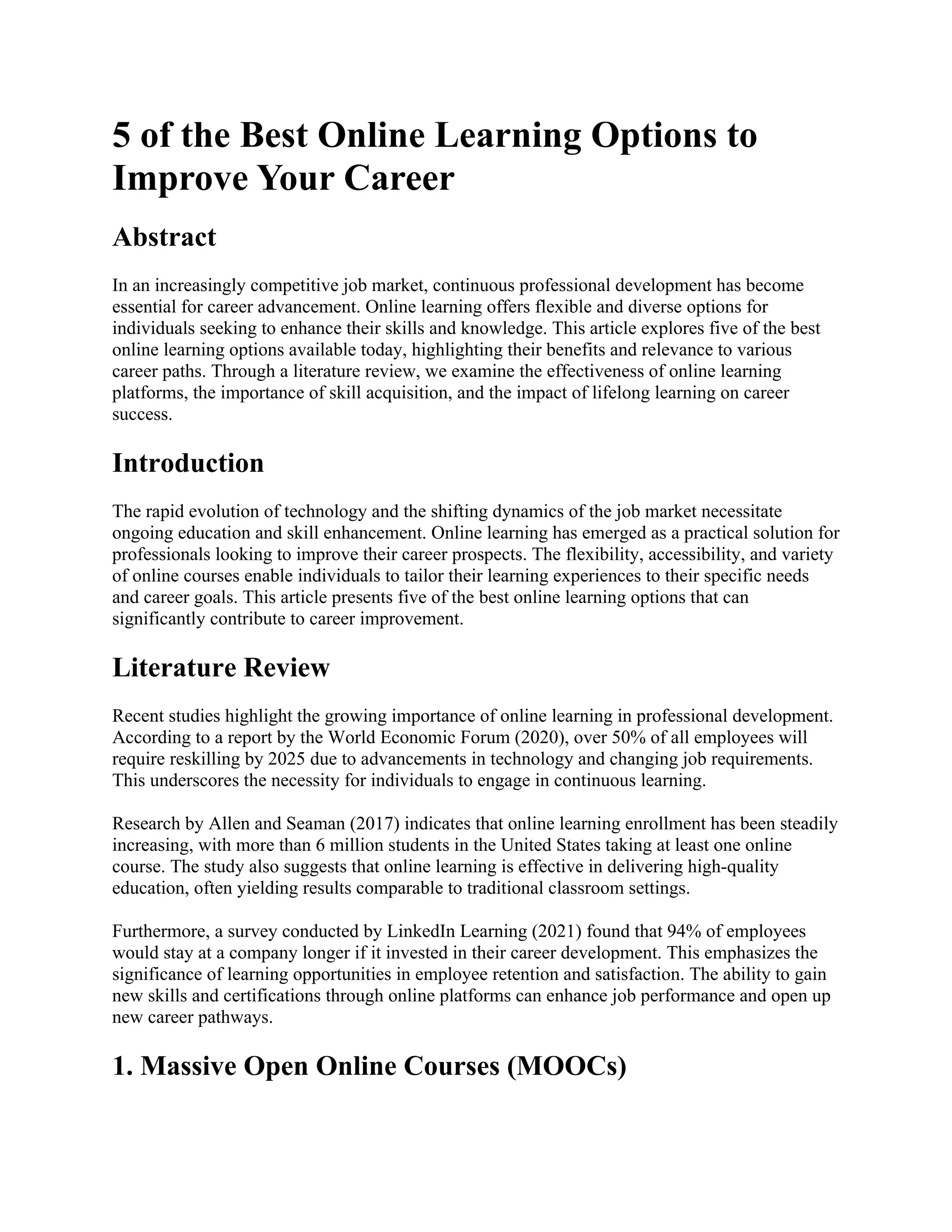 5 of the Best Online Learning Options to Improve Your Career | PDF