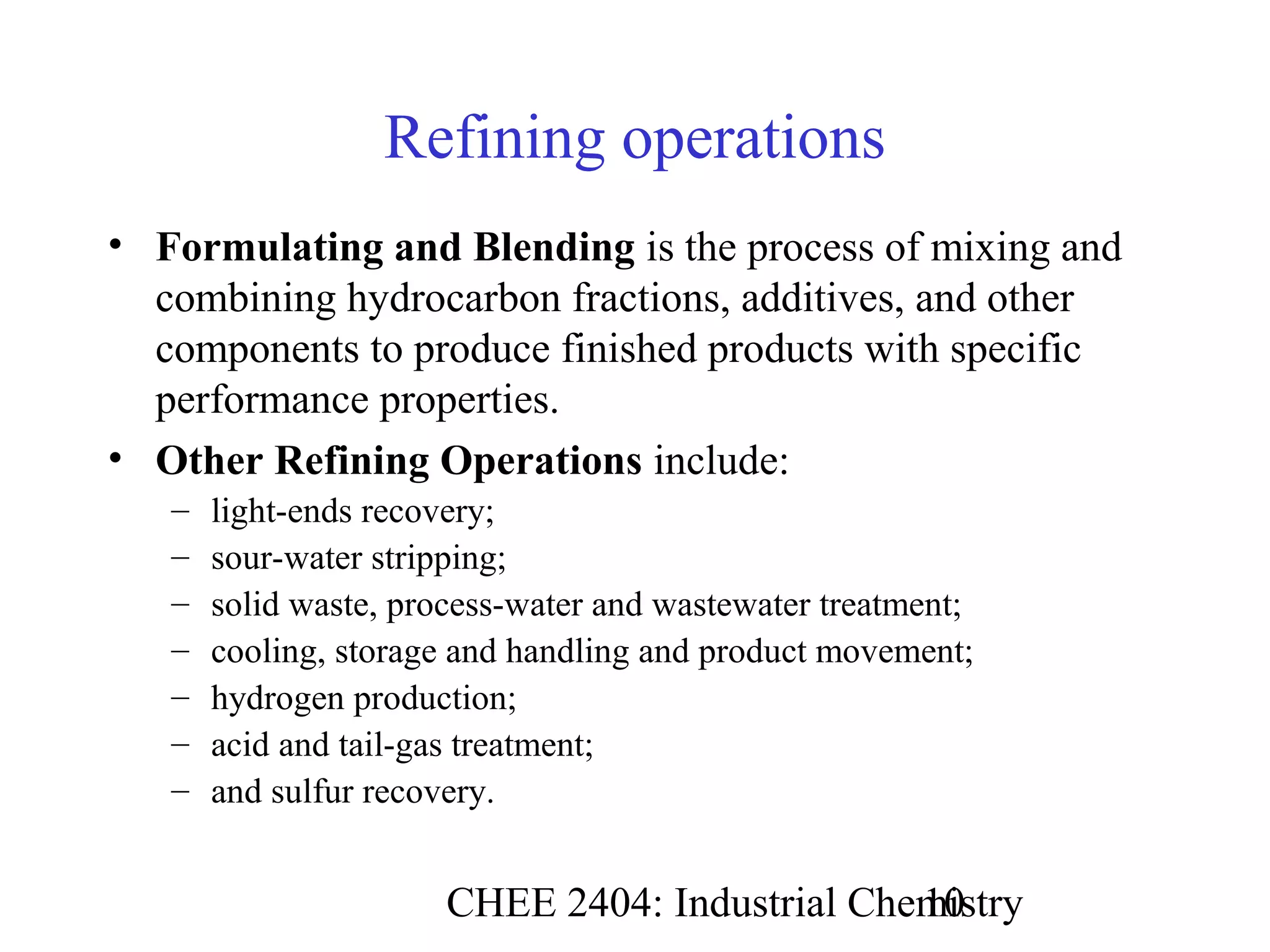 Oil Refinery - Processes | PPT