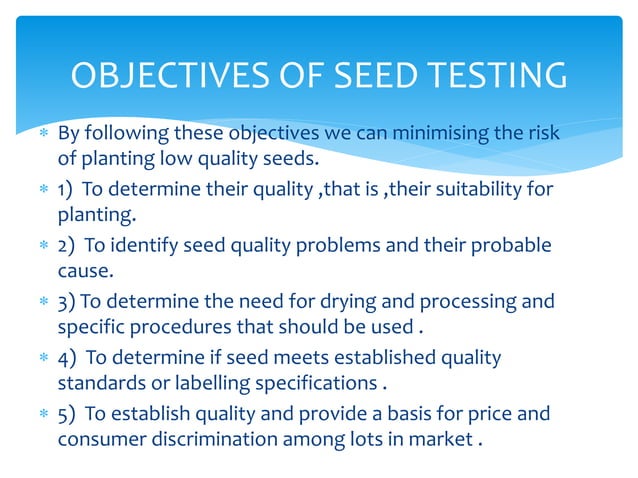 Seed sampling and testing | PPTX | Agriculture | Industries