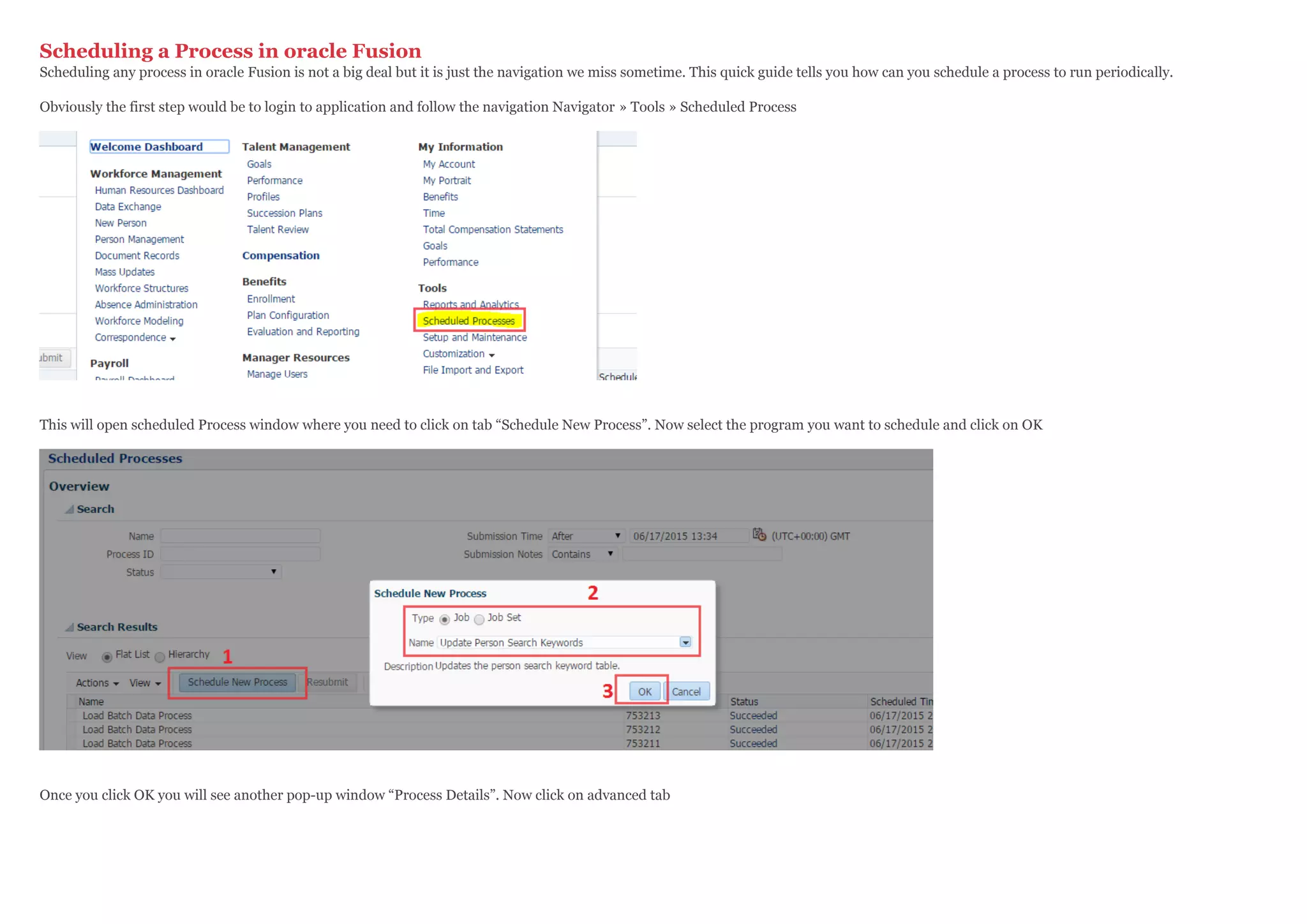 Scheduling a process in oracle fusion | PDF