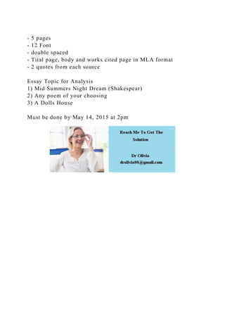 - 5 pages- 12 Font- double spaced- Tital page, body and works .docx