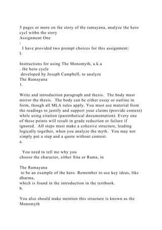 5 pages or more on the story of the ramayana, analyze the hero cycl ...