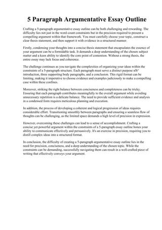 5 Paragraph Argumentative Essay Outline | PDF