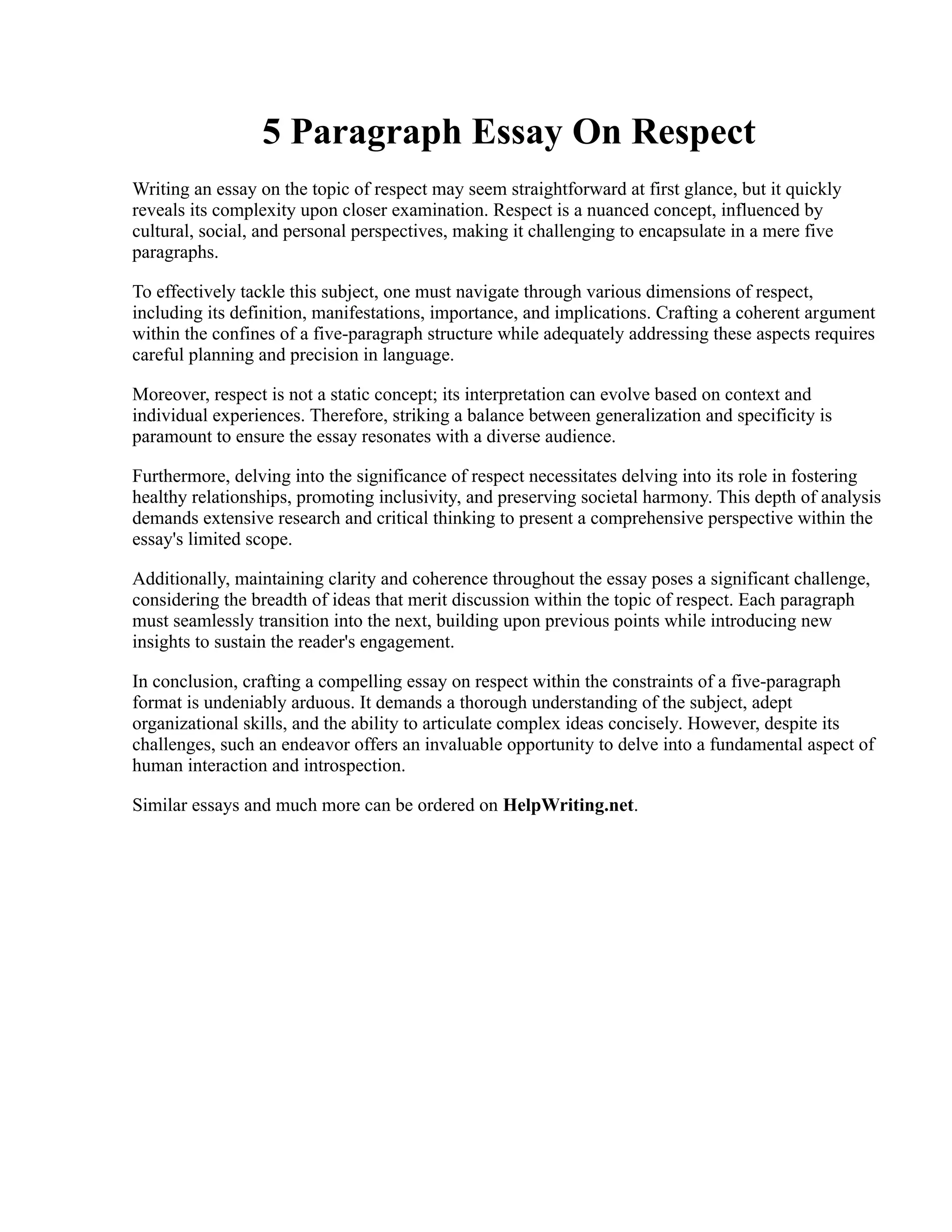 5 Paragraph Essay On Respect | PDF