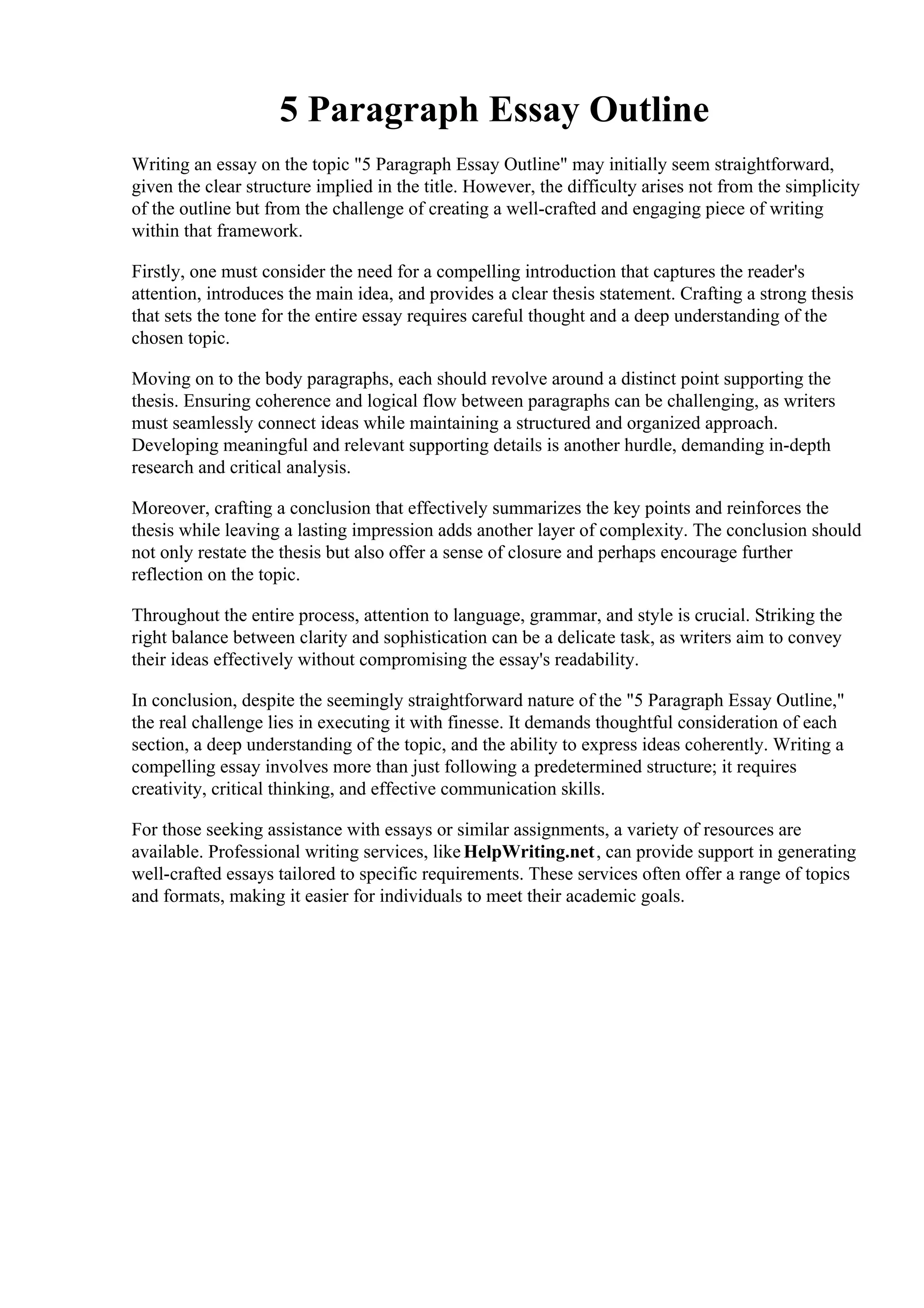 5 Paragraph Essay Outline | PDF