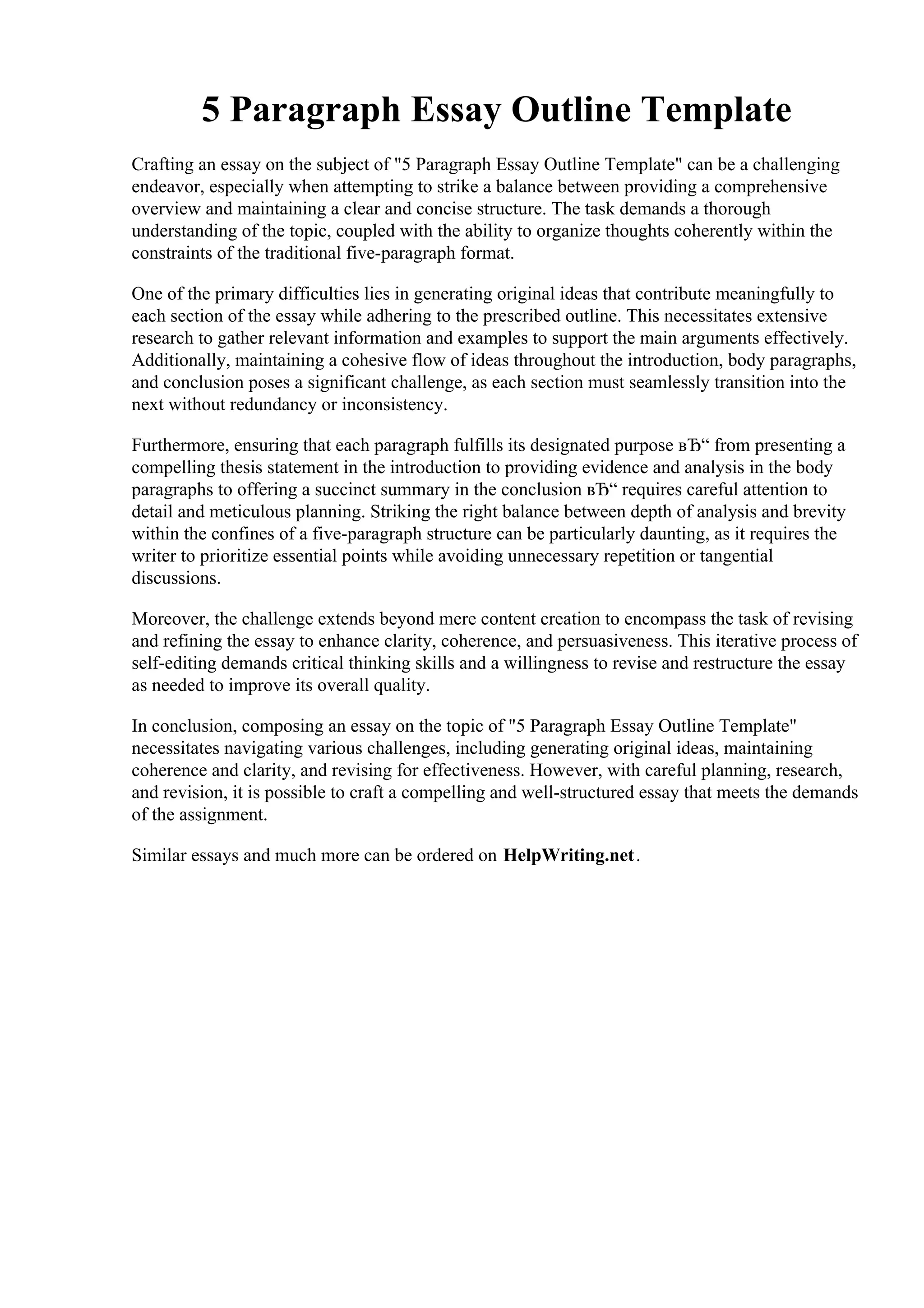 5 Paragraph Essay Outline Template. 5 Paragraph Essay Outline - Fill ...