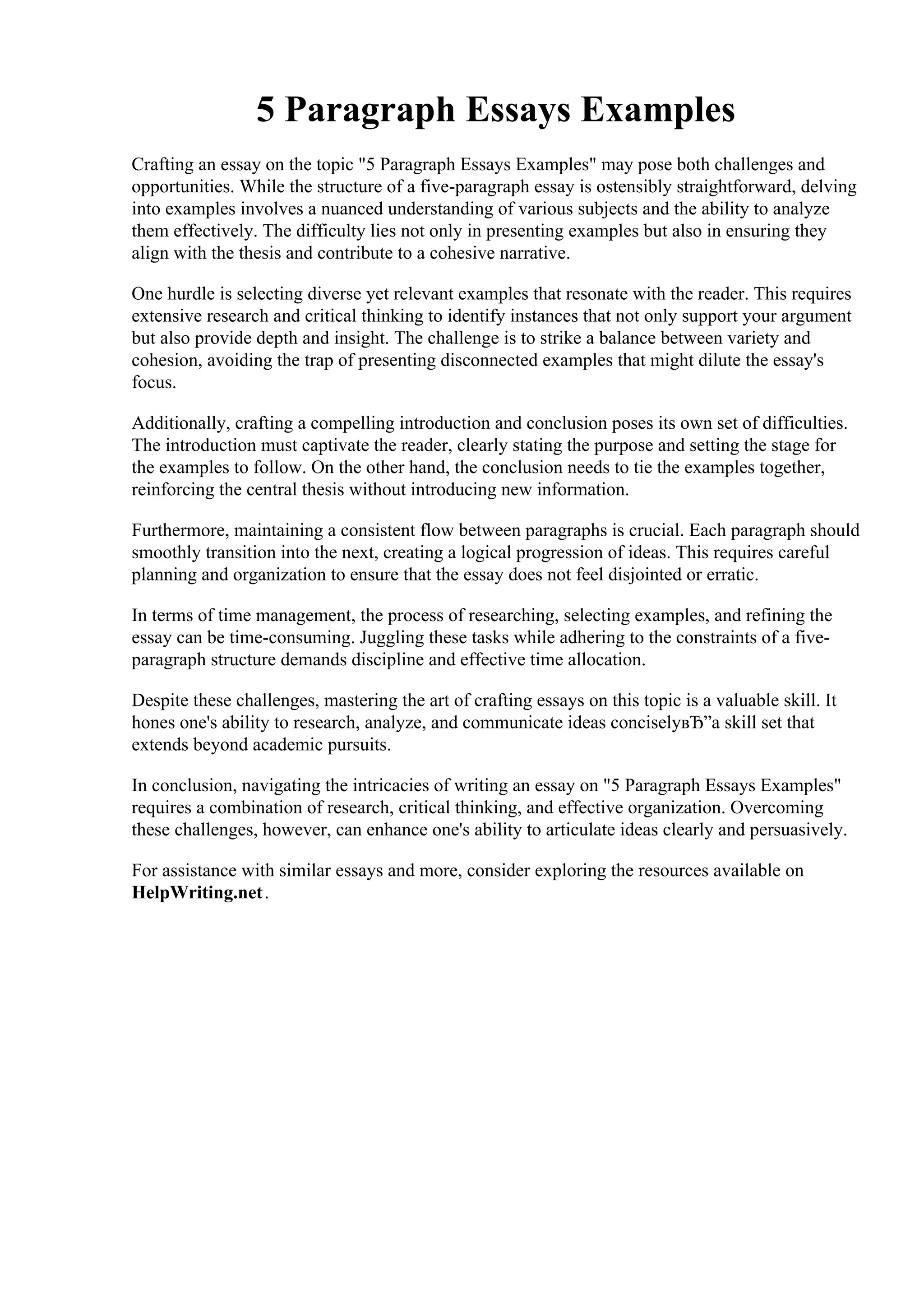 5 Paragraph Essays Examples | PDF