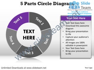 5 parts circle diagram ppt slides presentation diagrams templates | PDF