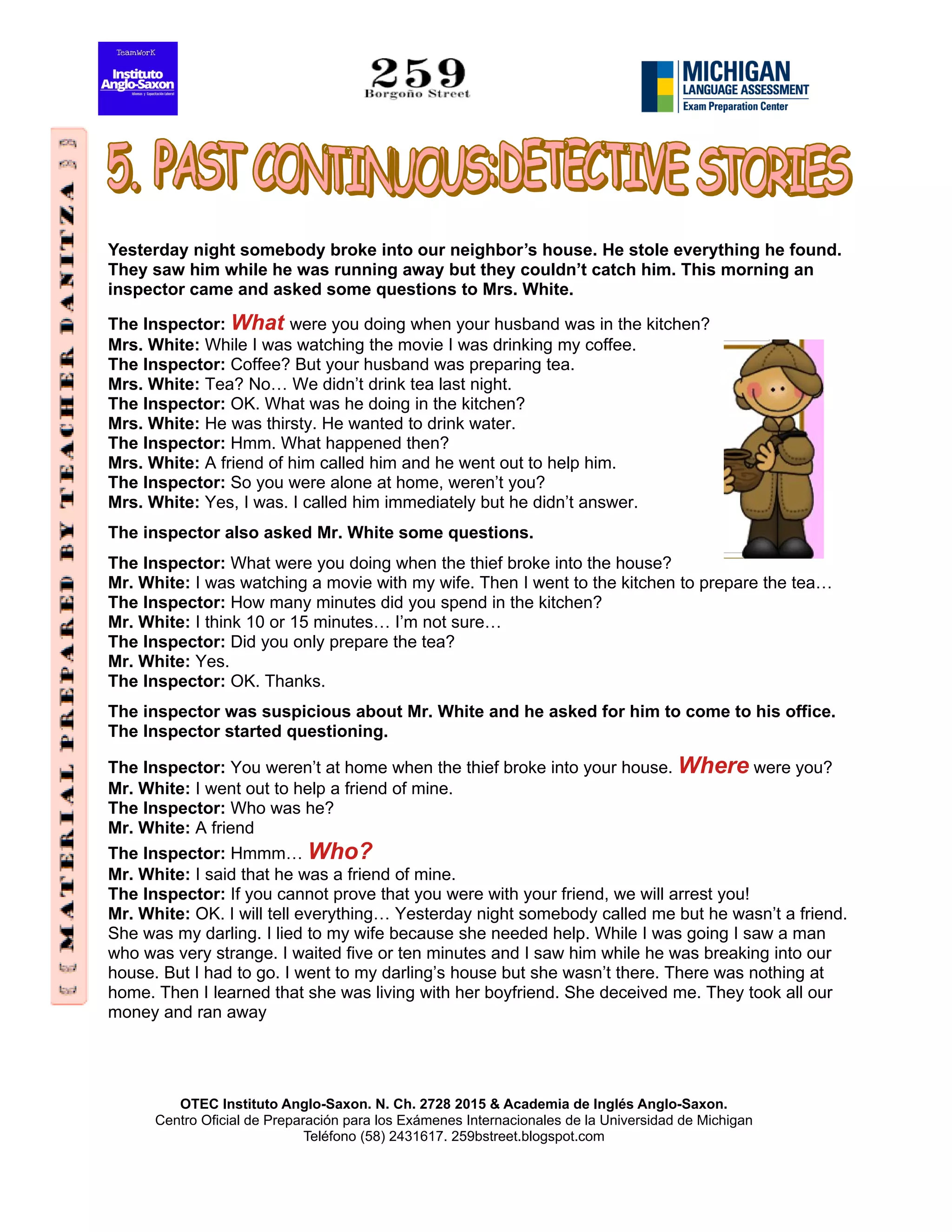 5 Past Continuous Detective Story | PDF