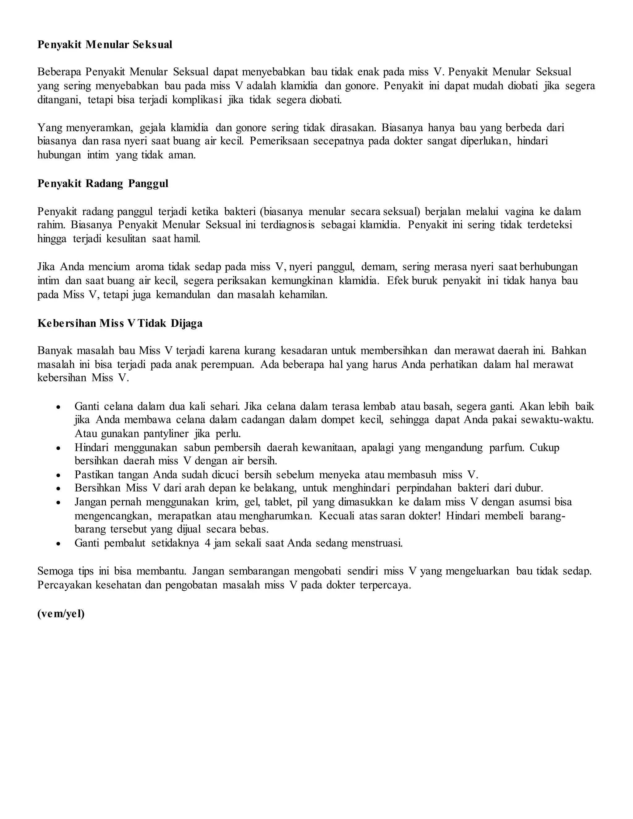 5 penyebab bau tidak sedap pada miss v | DOCX