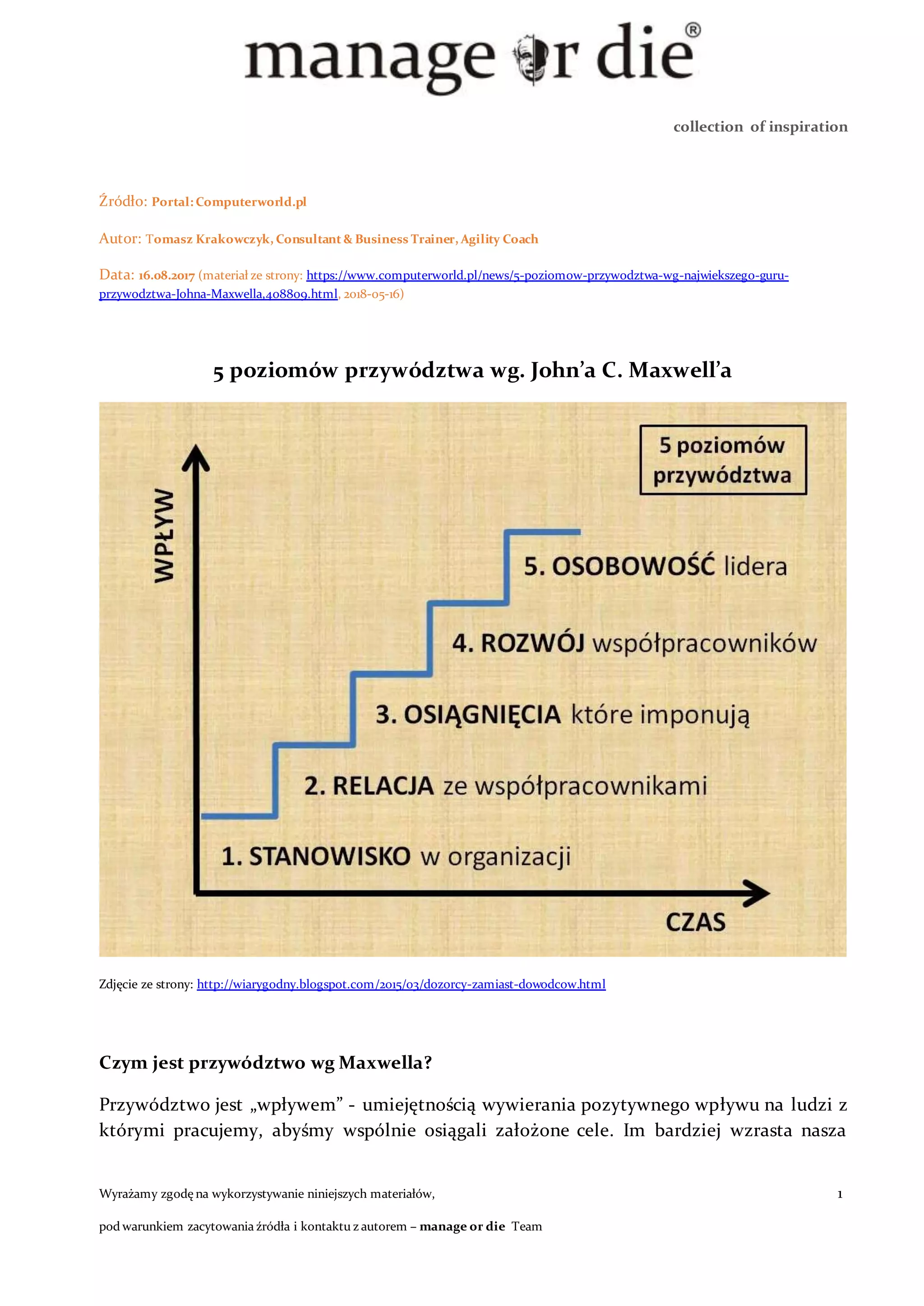 5 poziomów przywództwa J.C. Maxwell'a - Manage or Die Collection of ...