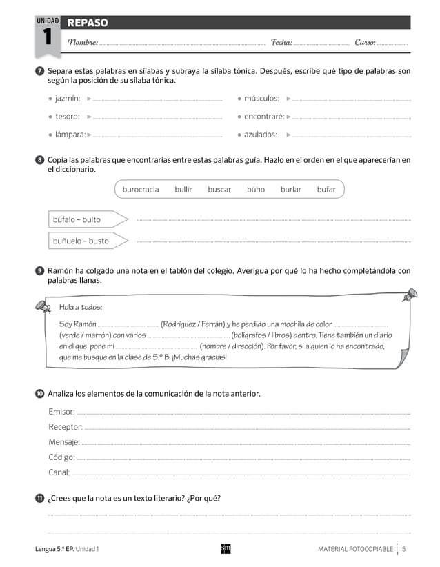 5º primaria lengua refuerzo repaso y ampliación | PDF