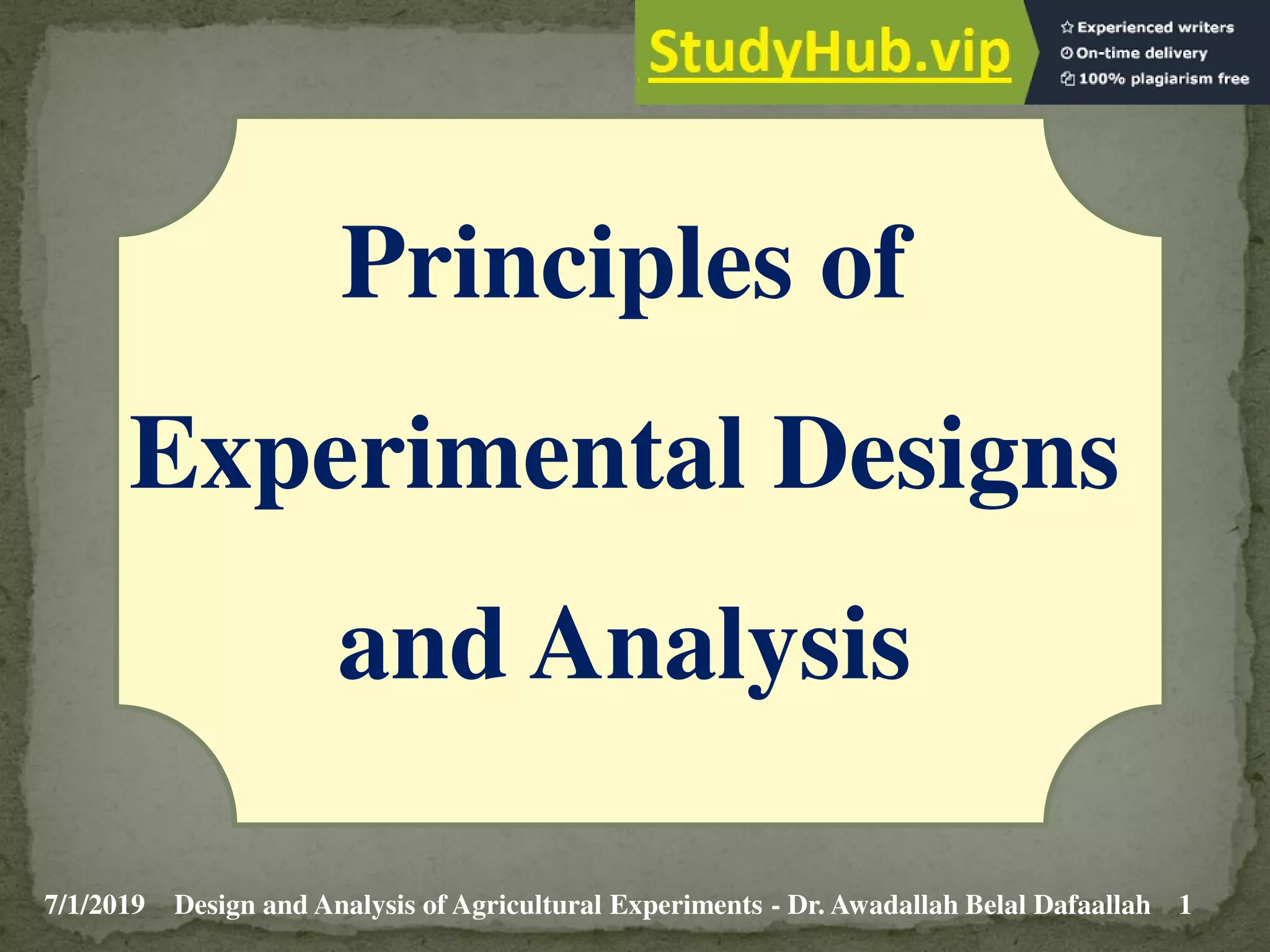 5 Principles Of Experimental Designs And Analysis | PDF