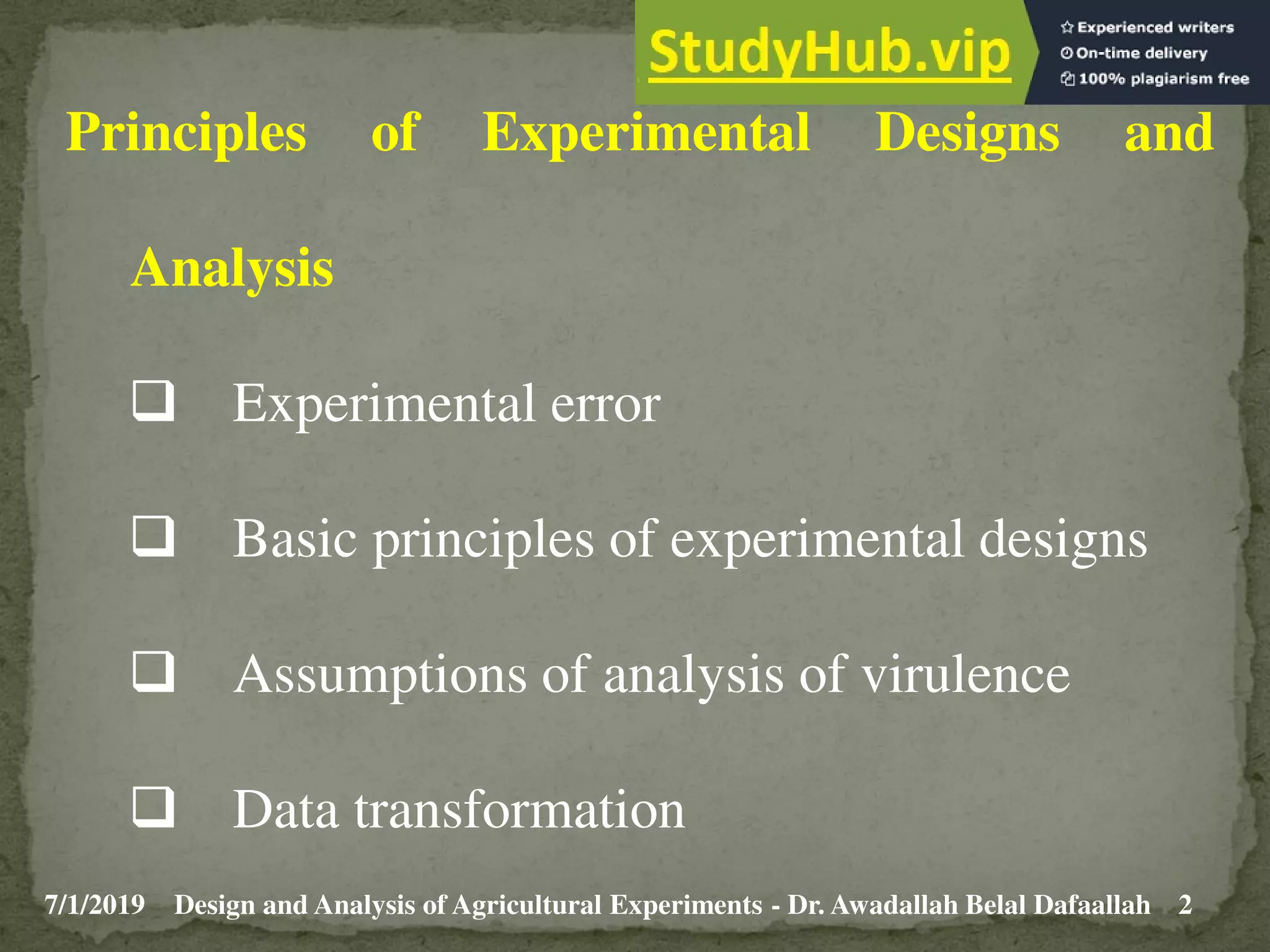 5 Principles Of Experimental Designs And Analysis | PDF