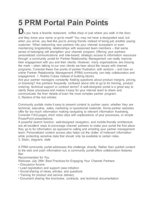 5 prm portal pain points | PDF