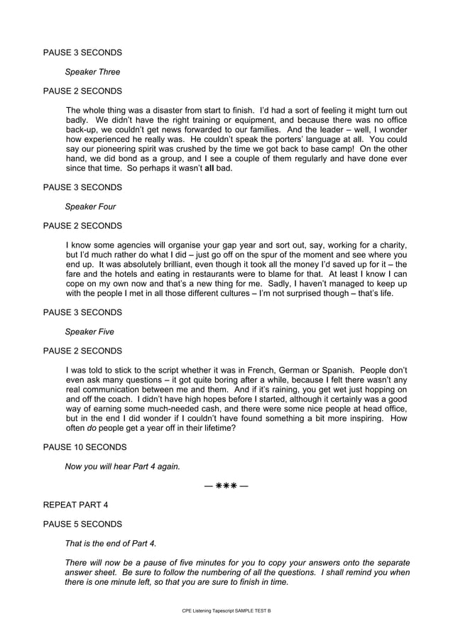 5 proficiency 2013 listening test script | PDF