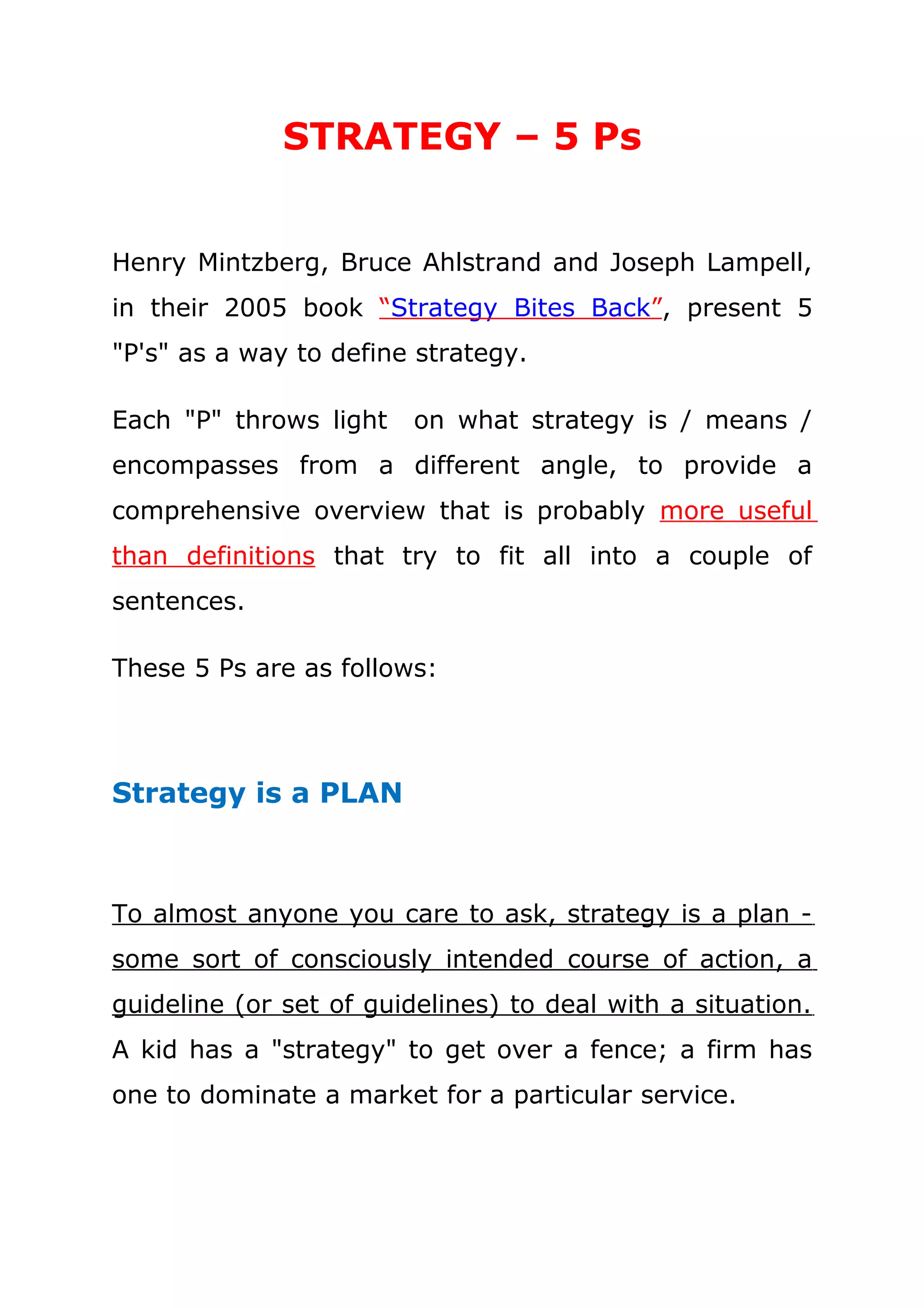 Mintzberg's 5Ps of Strategy | DOC