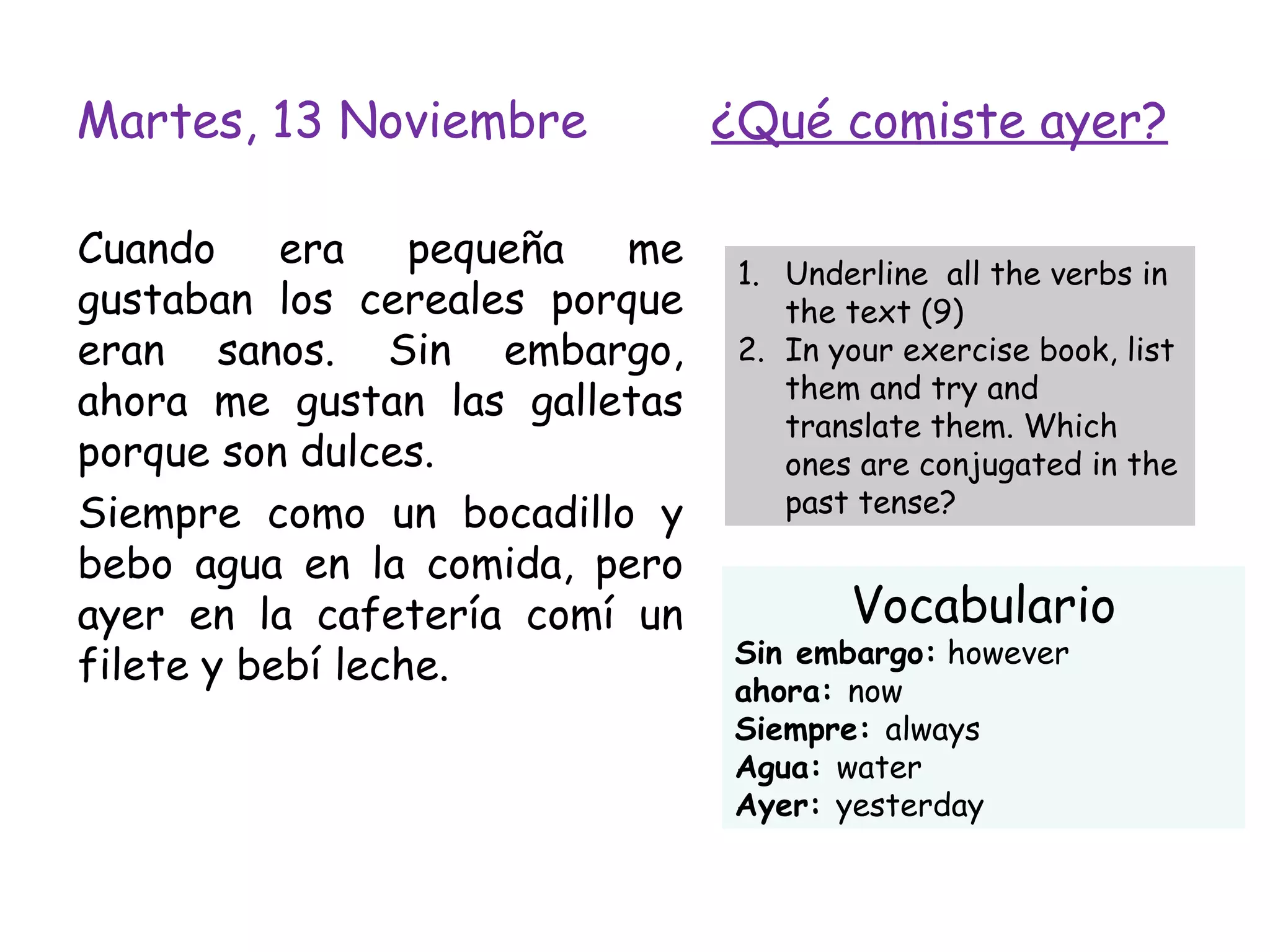 ¿Qué comiste y bebiste ayer? | PPT