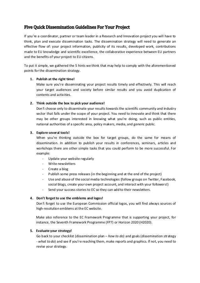 5 Quick Dissemination Guidelines For Your Project