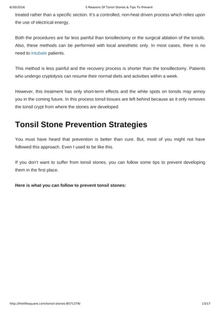 5 Reasons Of Tonsil Stones & Tips To Prevent | PDF