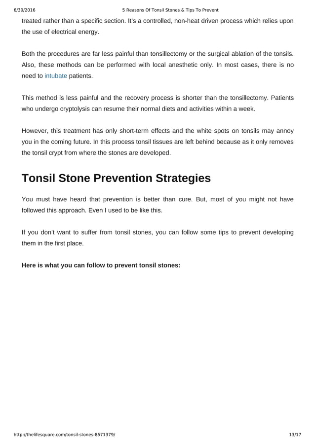 5 Reasons Of Tonsil Stones & Tips To Prevent | PDF