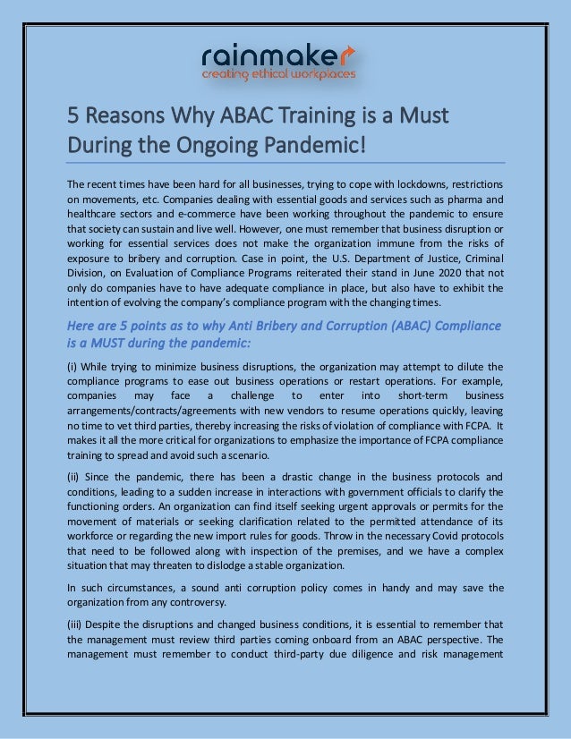 5 reasons why ABAC training is a must during the ongoing pandemic! | PDF