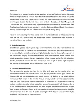 5 reasons why spreadsheet based risk management systems don’t work | PDF