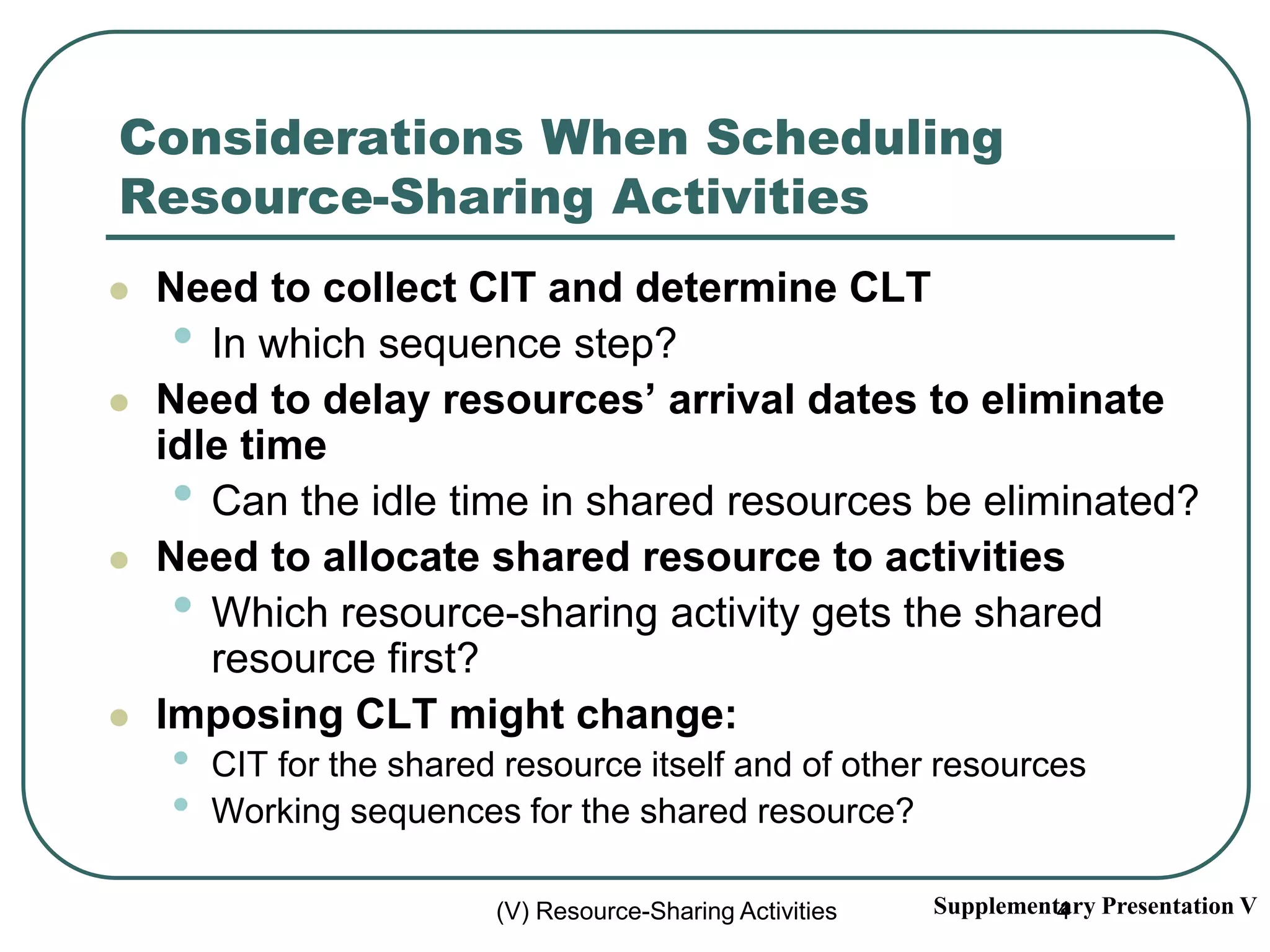 Model and schedule resource-sharing activities in repetitive projects ...