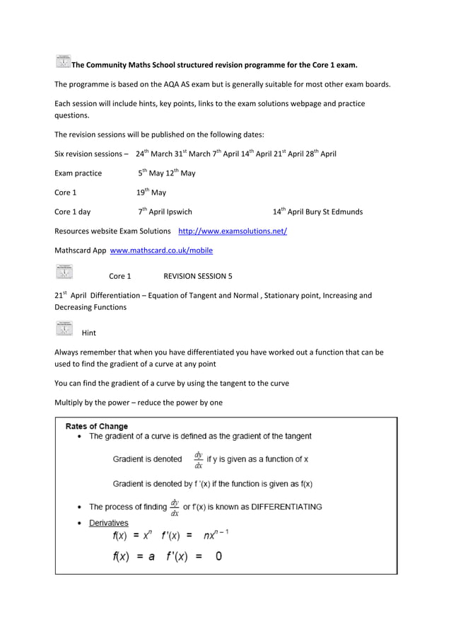 5th sessions of a structured revision course for core 1 maths exam ...