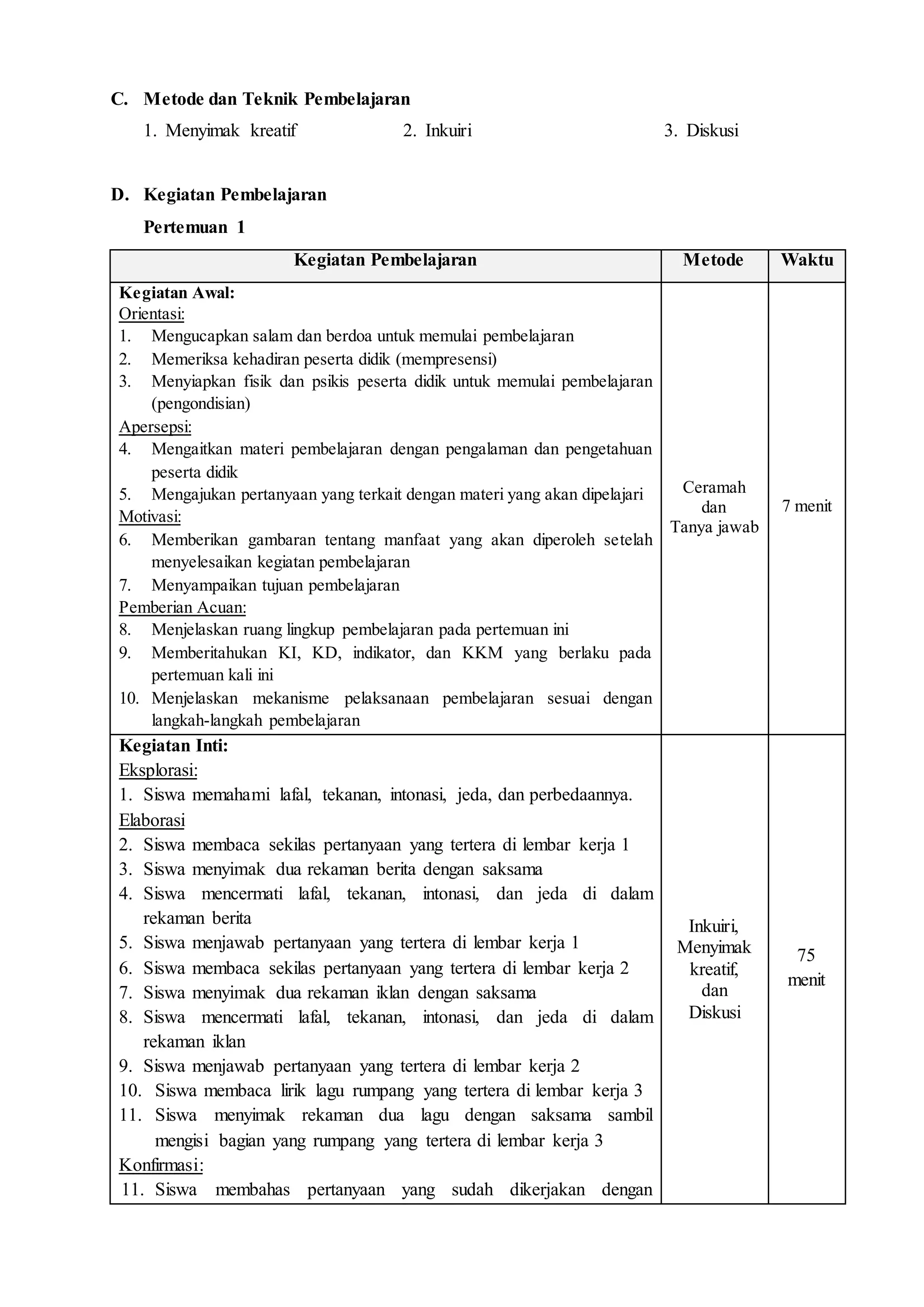 5 rpp bahasa indonesia k2006 | PDF