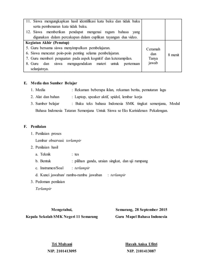 5 rpp bahasa indonesia k2006 | PDF